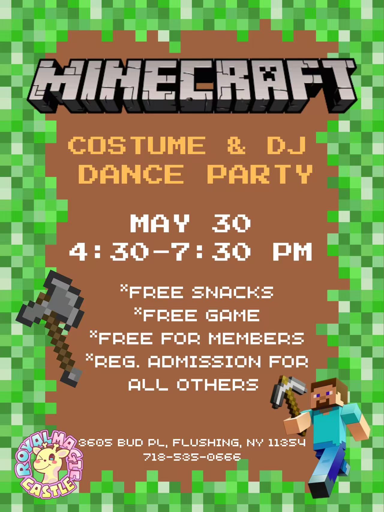 Minecraft Costume & DJ Dance Party – Royal Magic Castle